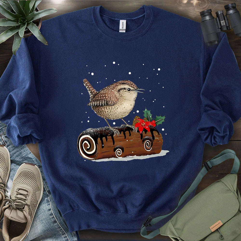 Winter Wren On Yule Log Sweatshirt – BirderyTees